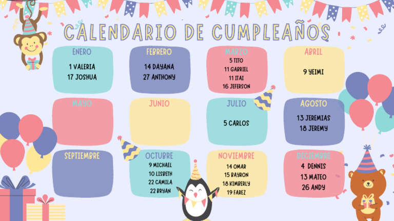 Calendario de Cumpleaños Mensual | PDF