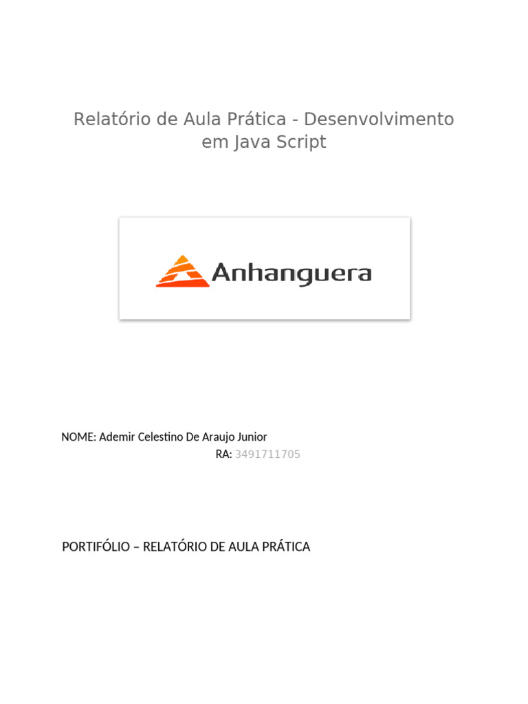 Relatório de Aula Prática - Desenvolvimento em Java Script | PDF | Script Java | Linguagem de script