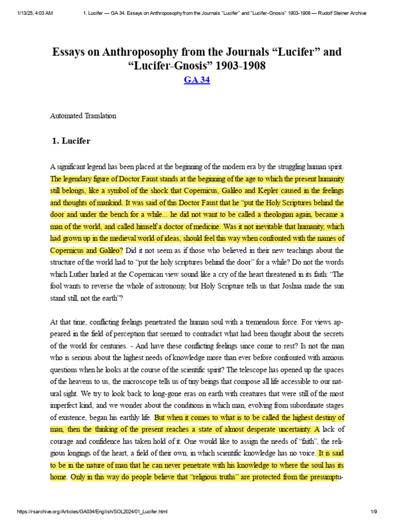 Lucifer - GA 34. Essays On Anthroposophy From The Journals "Lucifer ...