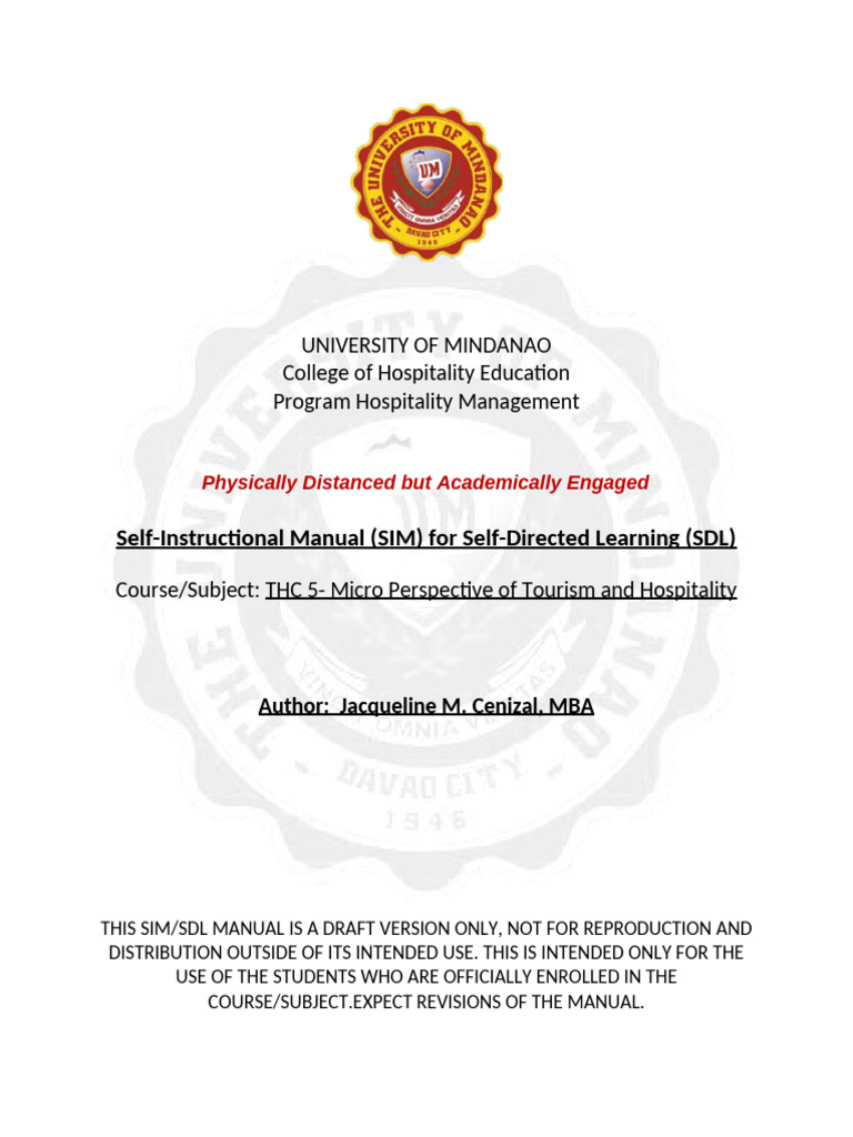 Week 4-5 THC 5 SIM (1) | PDF | Restaurants | Hotel