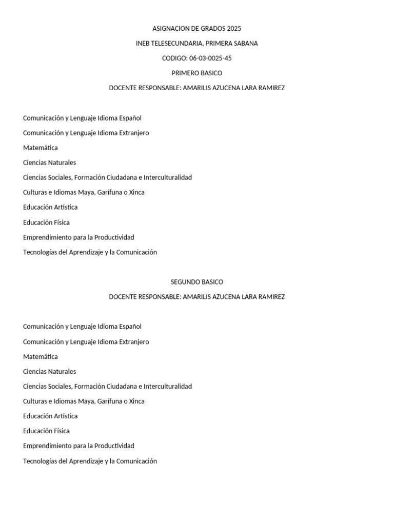 Asignacion de Grados 2025 CNB | PDF