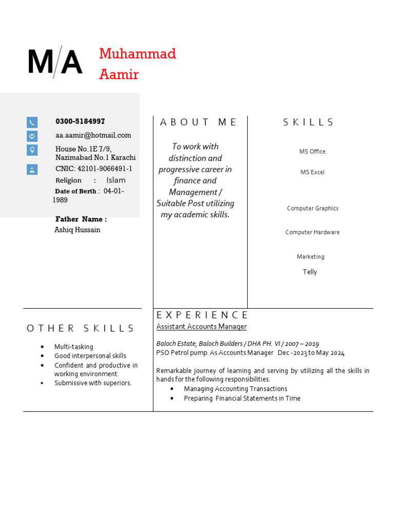 Muhammad AAmir -CV 12-10-24 | PDF | Business | Economies