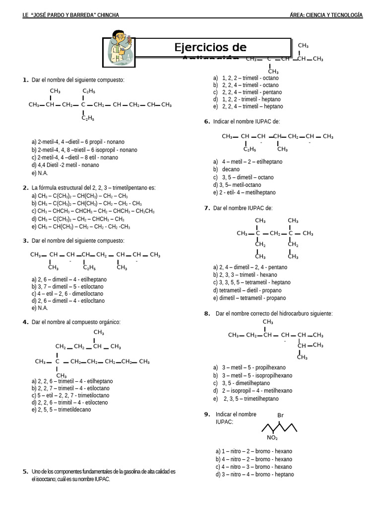 Ejercicios de Alcanos - Ramificados | PDF | Hidrocarburos | Química Orgánica