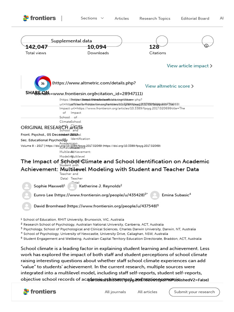 Frontiers _ The Impact of School Climate and School Identification on ...