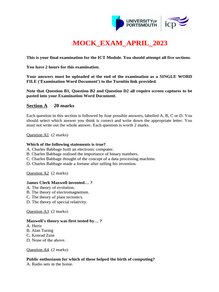 Ict Mock April 2023 | PDF | Computing | Computer Science