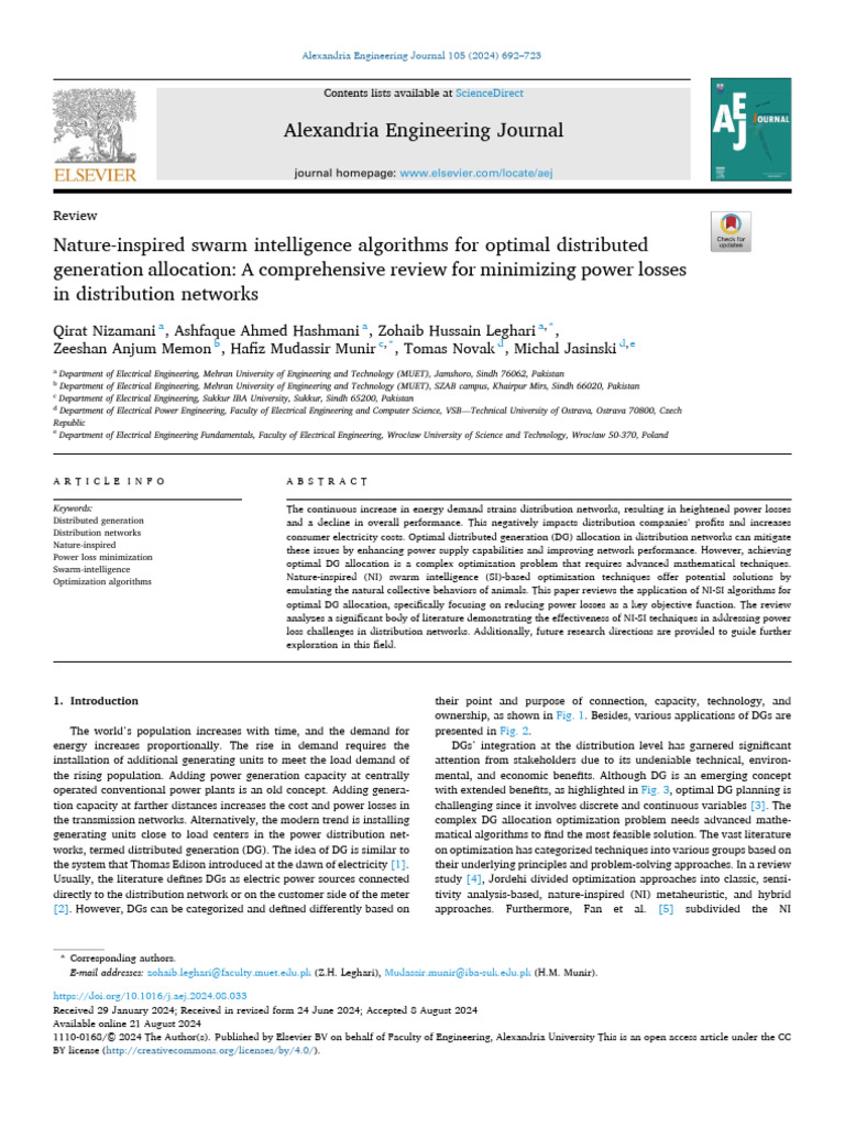 Nature-inspired swarm intelligence algorithms for optimal distributed generation allocation_ A ...