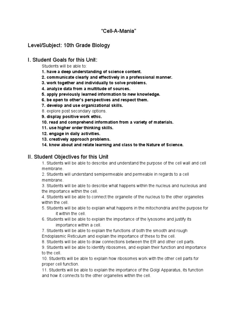 Cell Organelles 10 Day Lesson Plan | PDF | Endoplasmic Reticulum | Ribosome