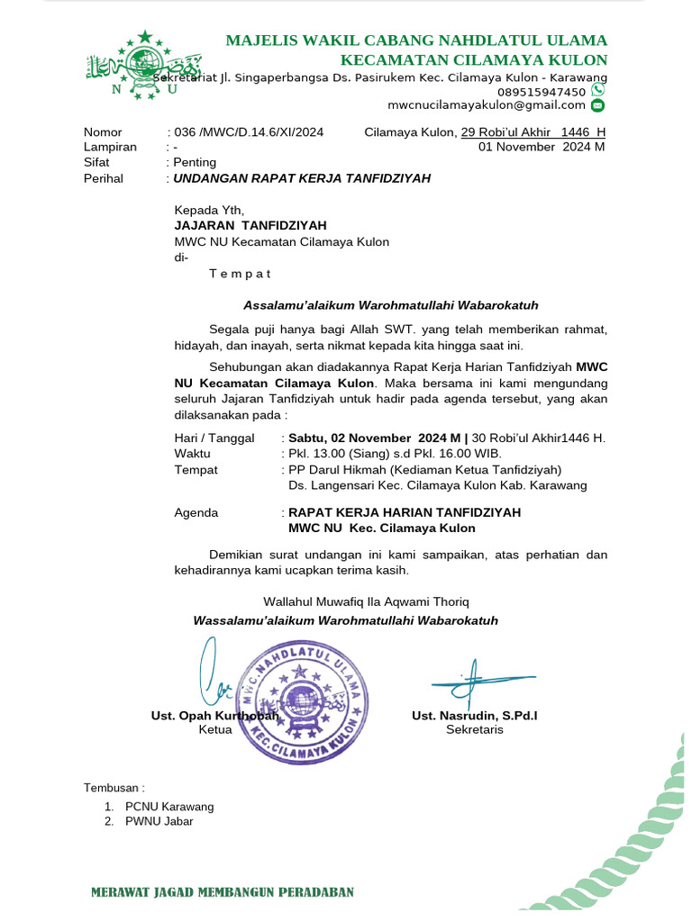 37. UNDANGAN MUSYAWAROH MWC | PDF