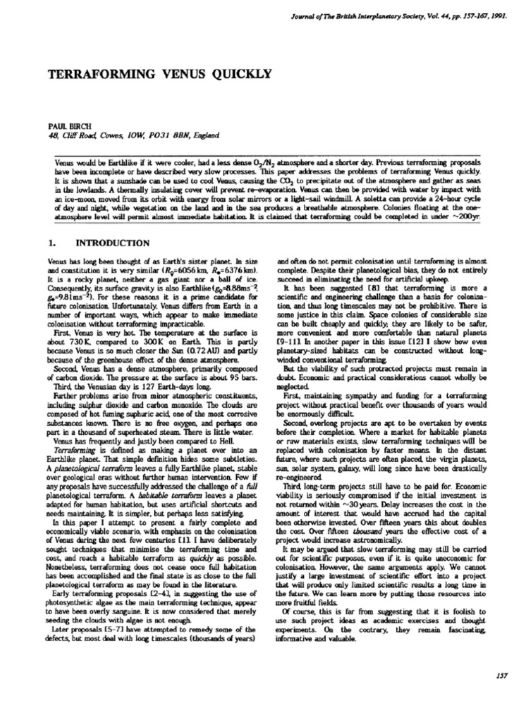 Terraforming Venus Quickly | PDF