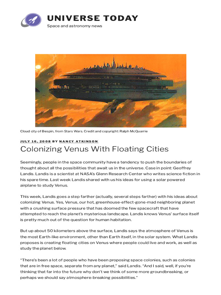 Colonizing Venus With Floating Cities - Universe Today | PDF | Venus ...