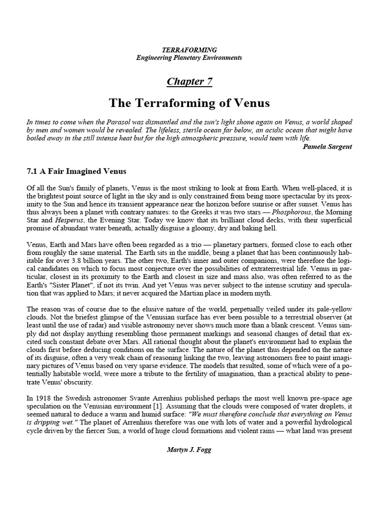 Chapter 7. The Terraforming of Venus | PDF | Venus | Atmosphere