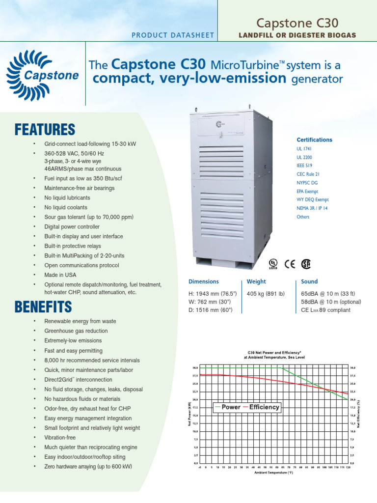 Capstone Turbine C30biogas | PDF | Energy Technology | Energy Conversion