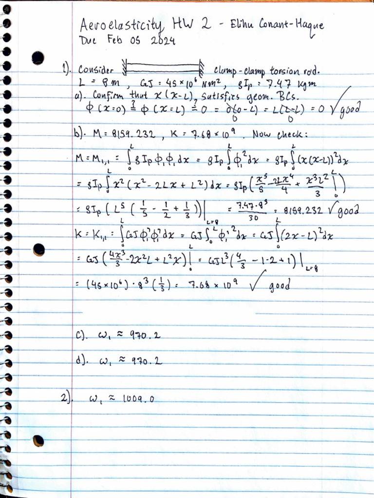 Aeroelast. HW 2 ESCH GOOD | PDF | Eigenvalues And Eigenvectors | Mathematical Objects