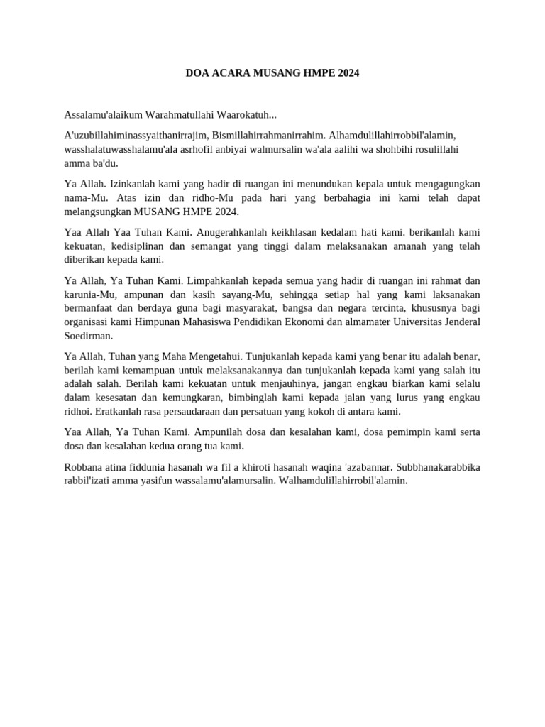 DOA MUSYANG HMPE FEB UNSOED 2024 | PDF