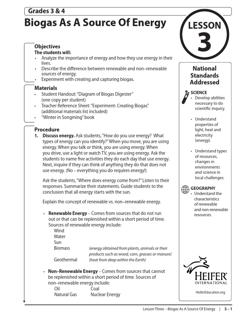Biogas Energy Lesson for Grades 3-4 | PDF | Biogas | Anaerobic Digestion