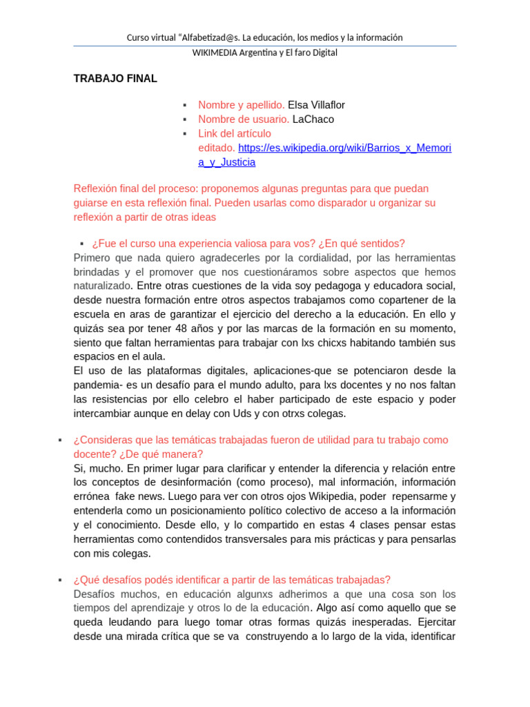 Wikimedia, Elsa Villaflor | PDF | Wikipedia | Aprendizaje