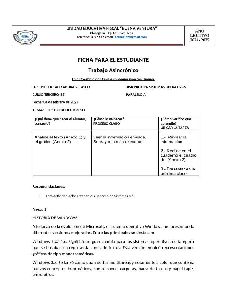 Ficha Asincroni 3ro | PDF | Microsoft Windows | Sistema operativo