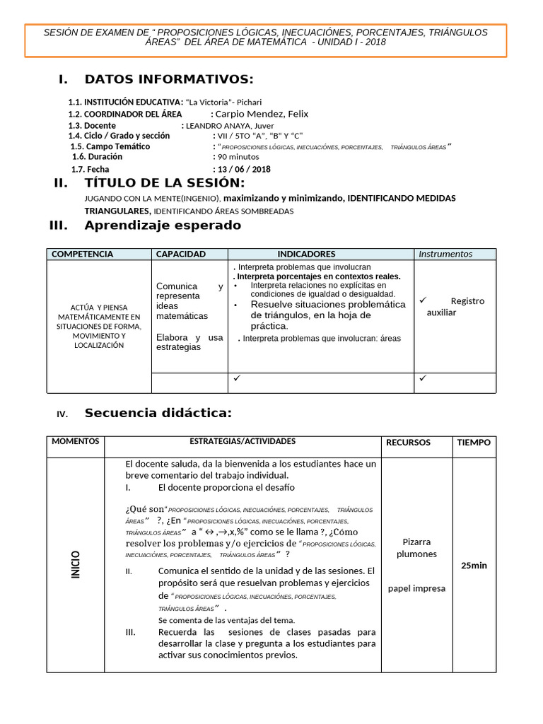 13 Junio Sesion Mate | PDF | Cognición | Aprendizaje
