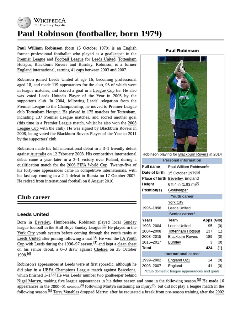 Paul Robinson: Goalkeeper's Journey | PDF | Association Football Clubs ...