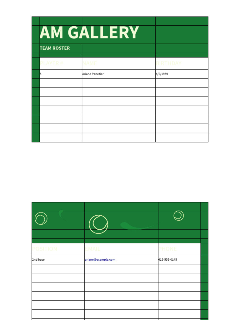 AM Gallery Team Roster & Schedule | PDF