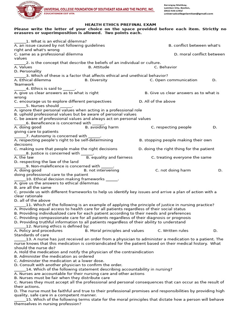 Health Ethics Exam Questions and Concepts | PDF | Nursing | Informed ...
