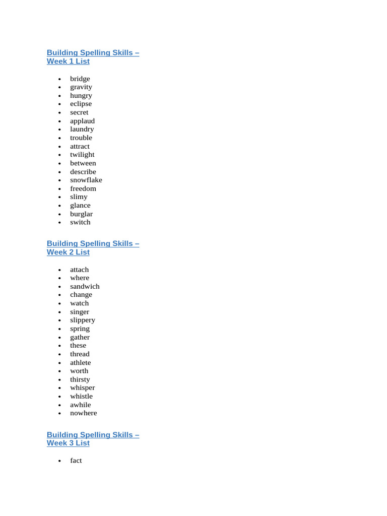 Grade 3 Spelling Skills Weekly Lists | PDF
