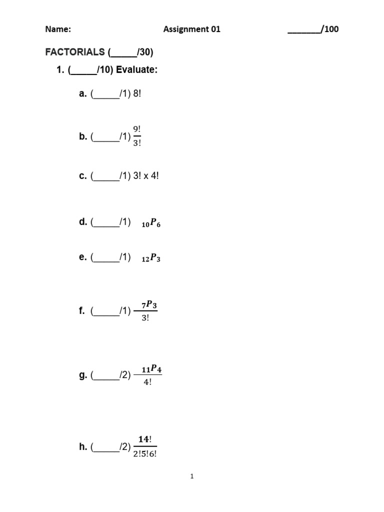Assignment 01 Permutation Review Pdf Permutation Combinatorics