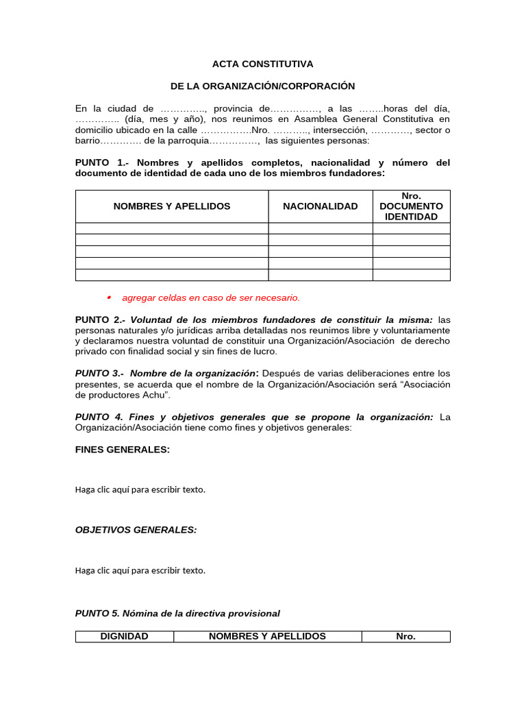 2.Formato-Acta-Constitutiva-Organizacion-Corporacion | PDF