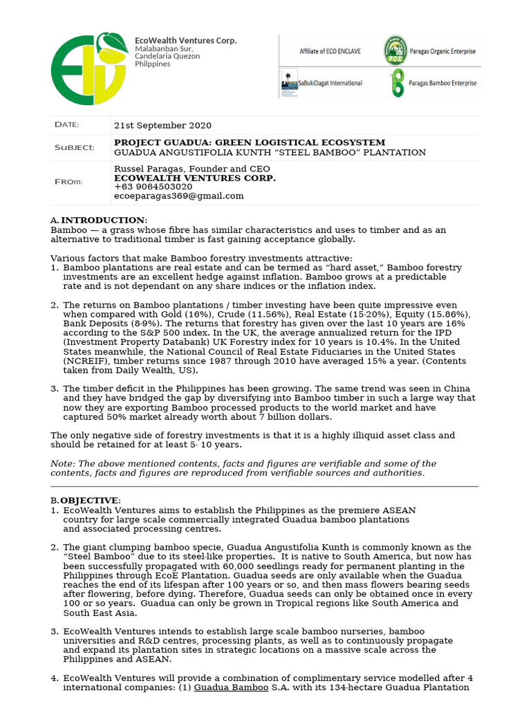 Guadua Project Summary | PDF | Bamboo | Investing