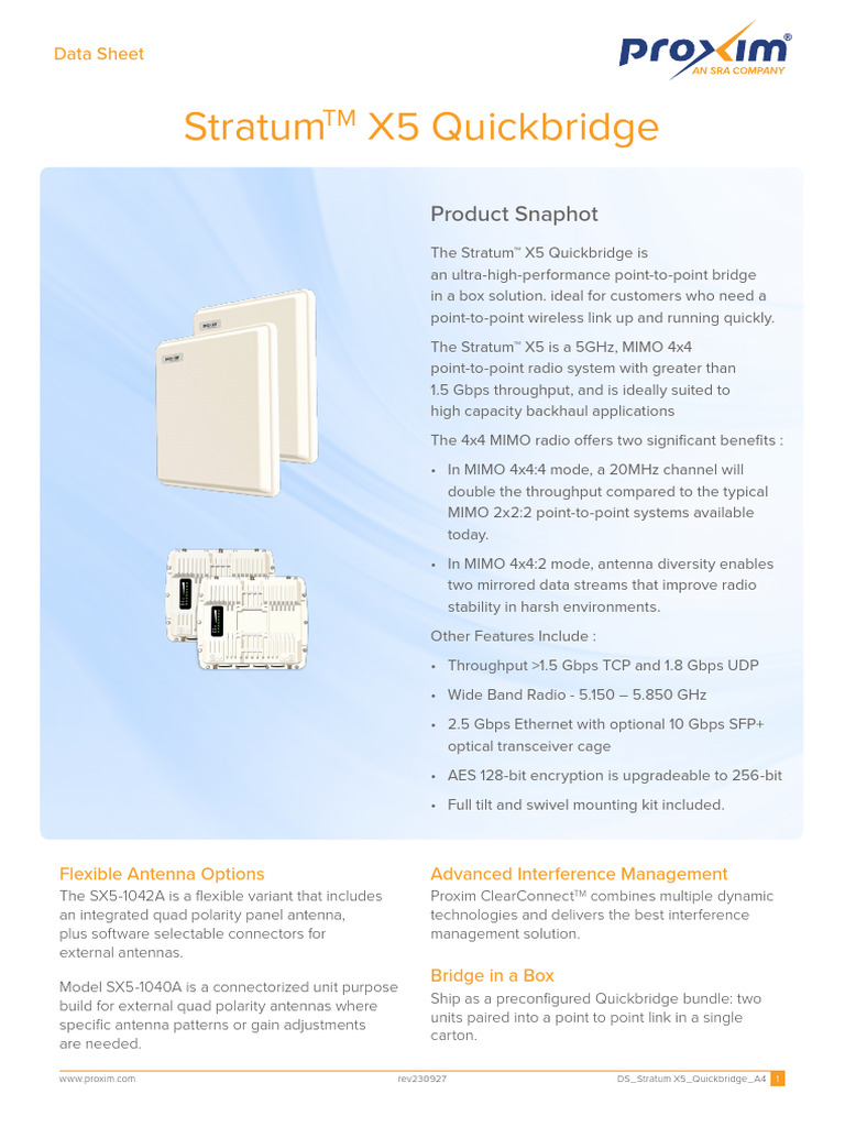 stratum-x5-QB-datasheet-A4 | PDF | Mimo | Antenna (Radio)