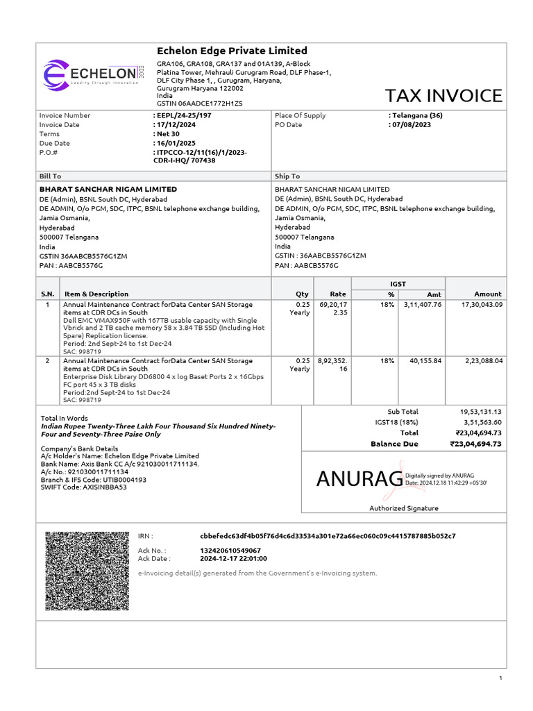 E-Invoice EEPL24-25197 Digitally Signed | PDF | Computer Data Storage ...
