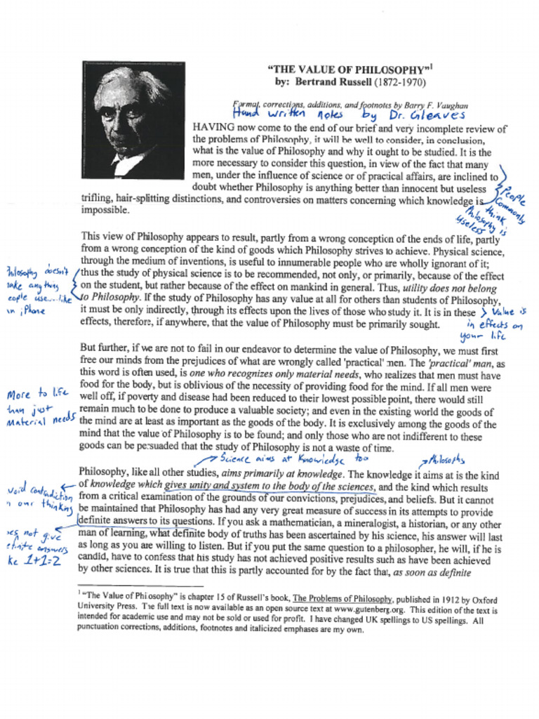 Russell Value of Philosophy W Notes-1 | PDF