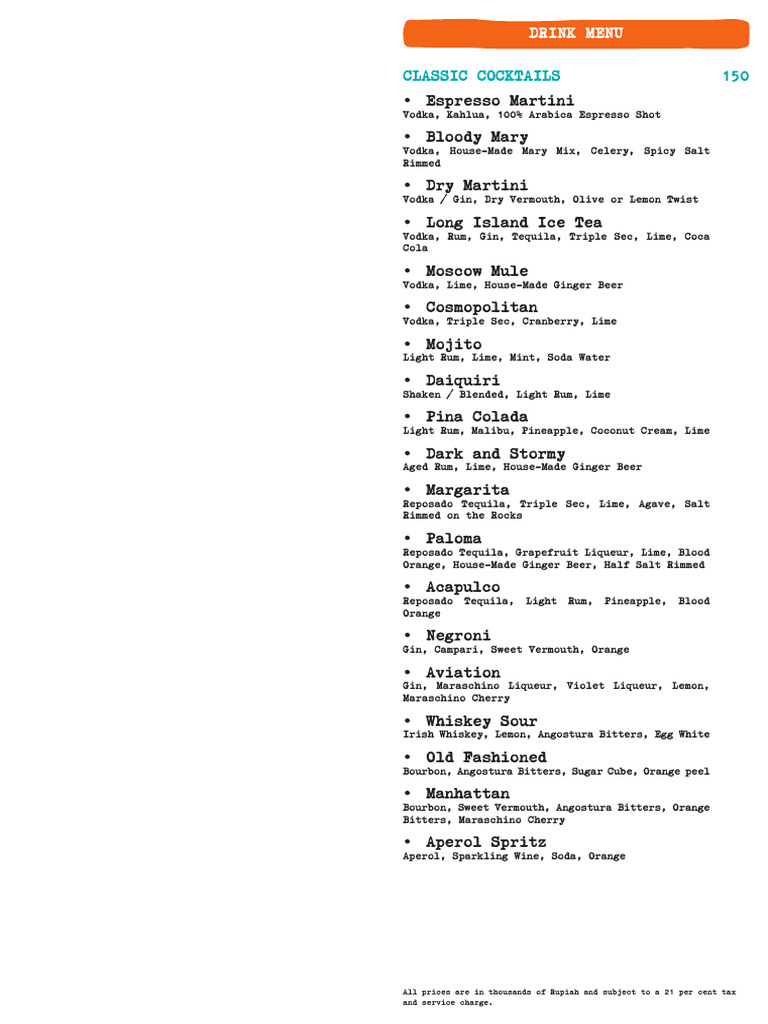 #05 Bar Snack and Drink List - 10 | PDF | Drink | Martini (Cocktail)