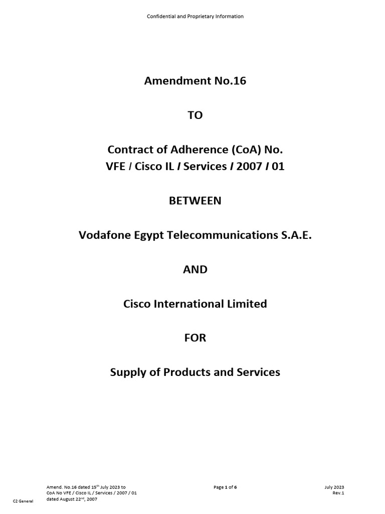 Vodafone-Cisco Contract Amendment 16 | PDF | Private Law | Justice