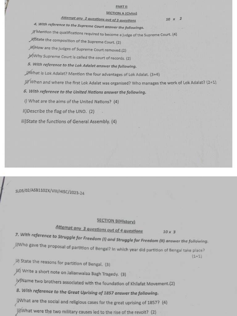 SLDS 2024 History Sample Question Paper | PDF