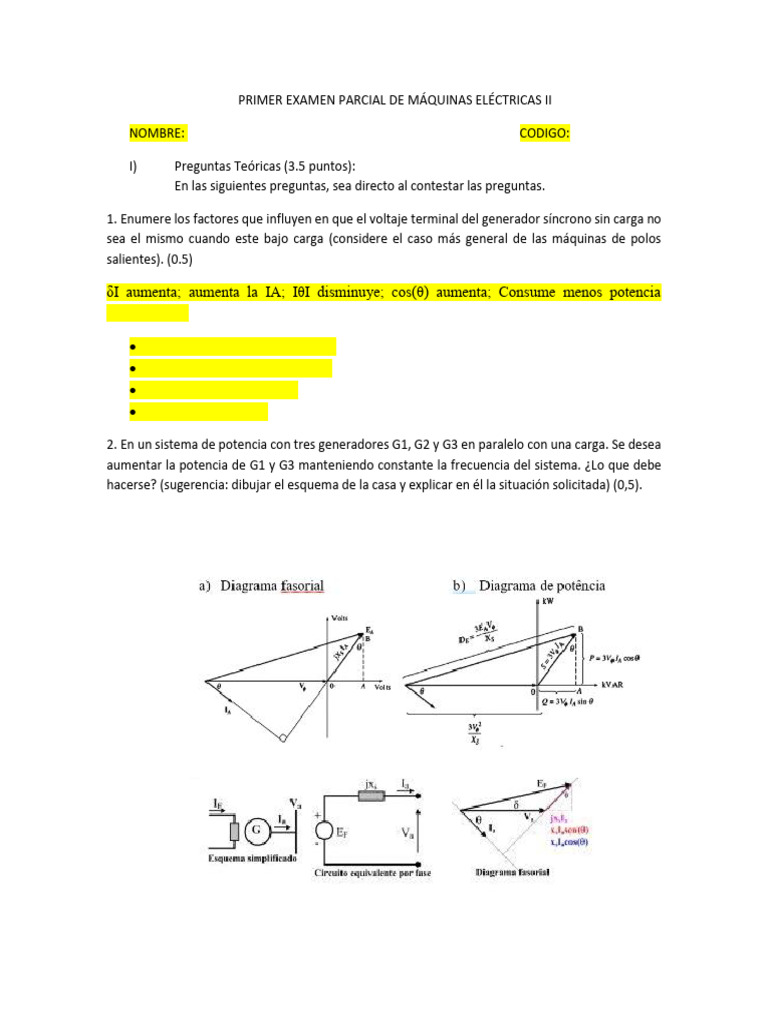 Segundor Examen Parcial de Máquinas Eléctricas | PDF | Generador eléctrico | Corriente eléctrica