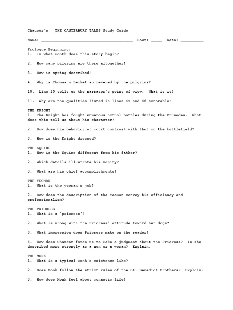 Canterbury Tales Study Guide | PDF | The Canterbury Tales