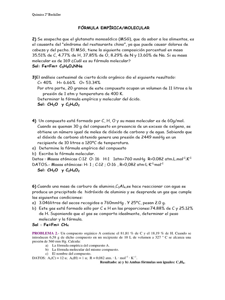 Fórmulas Químicas y Cálculos | PDF | Oxígeno | Hidrógeno