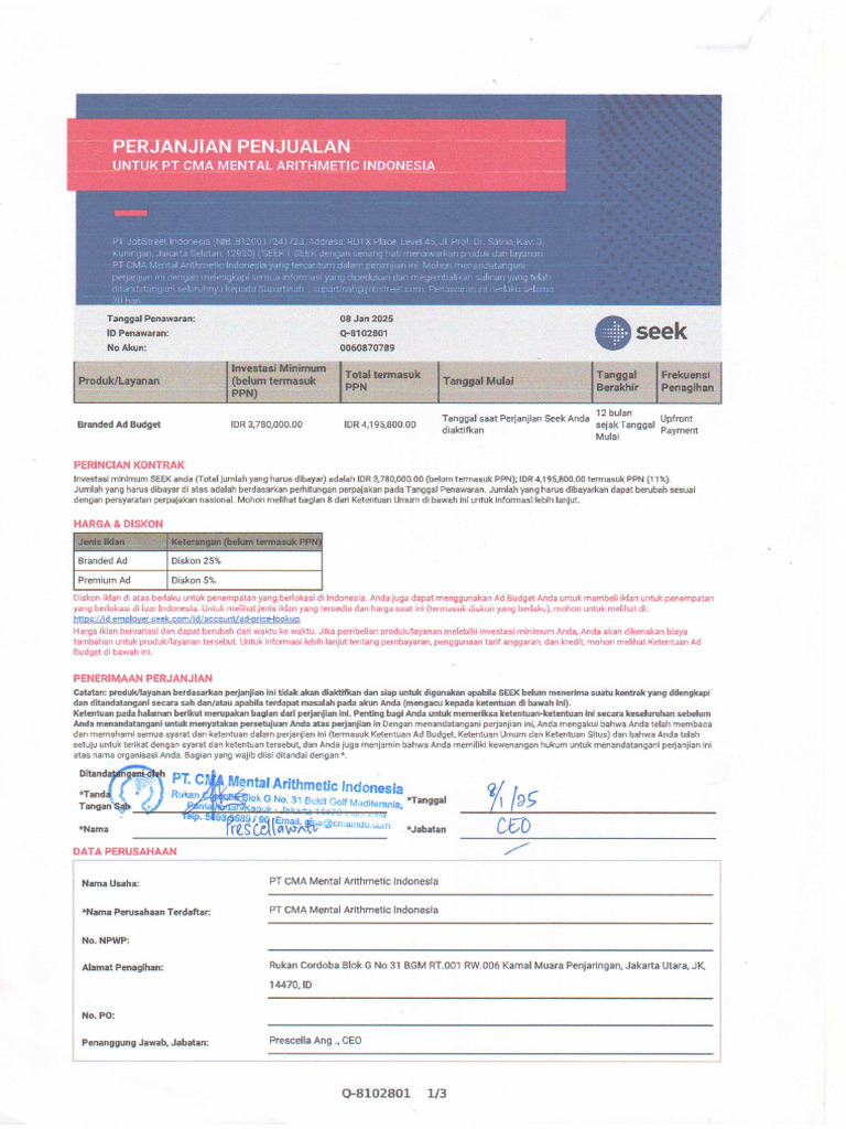 Surat Perjanjian Jobstreet-Jan25 | PDF