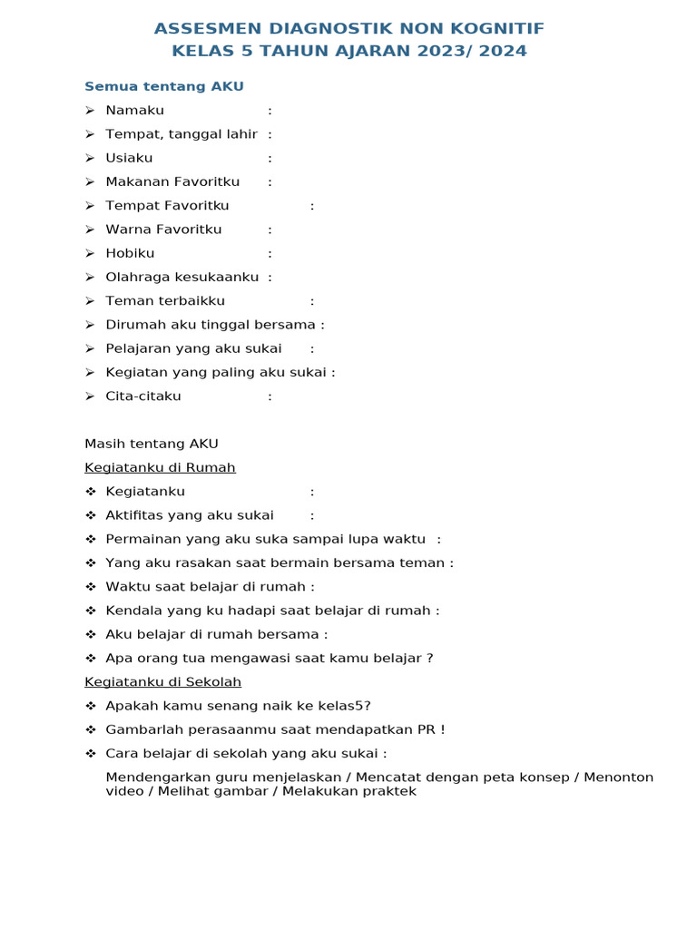 asesmen diagnostik non kognitif | PDF