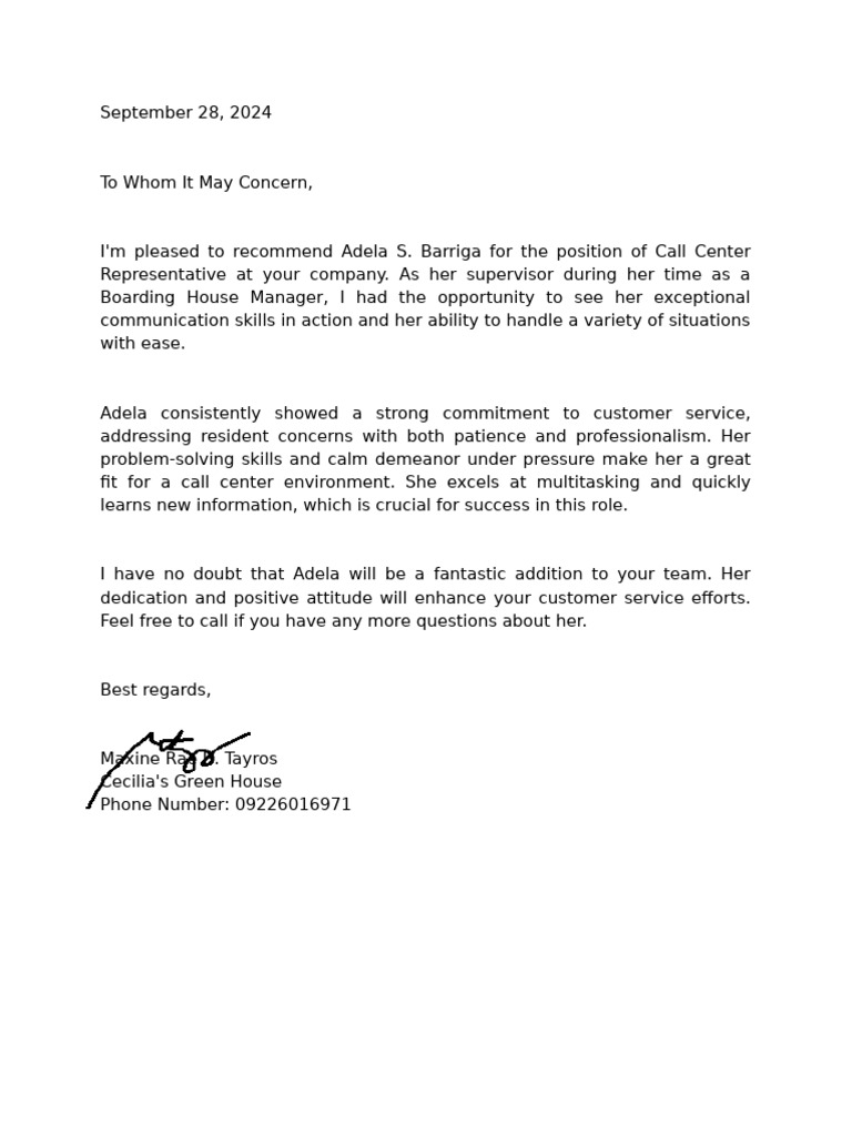 Reference Letter Adela | PDF