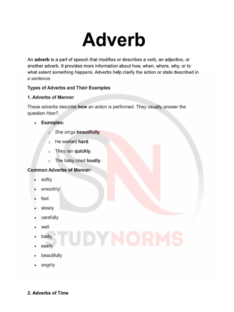 Adverbs Jan 2 | PDF