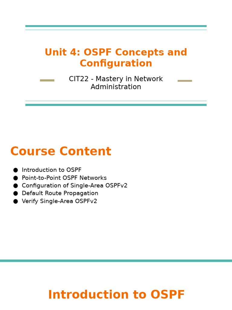 Unit 4 Ospf Concepts And Configuration Pdf Computer Networking Telecommunications