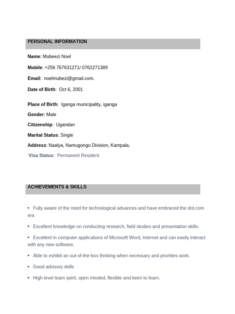CV- Noel | PDF | Uganda