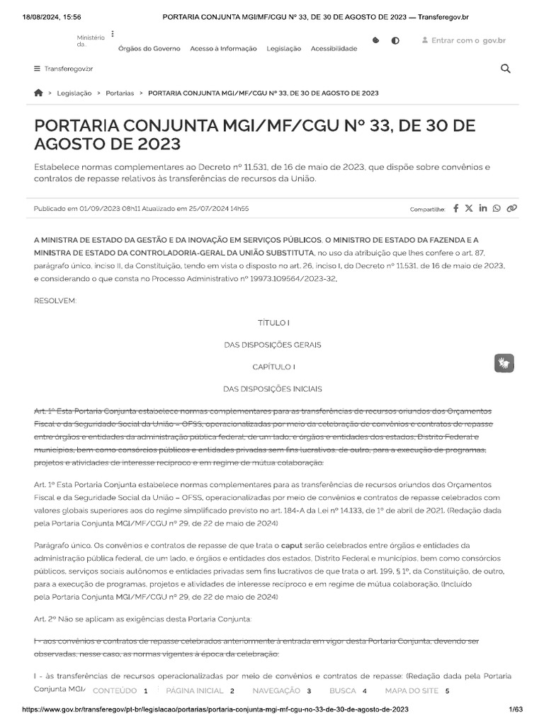 Portaria Conjunta Mgi MF Cgu #33, de 30 de Agosto de 2023 | PDF