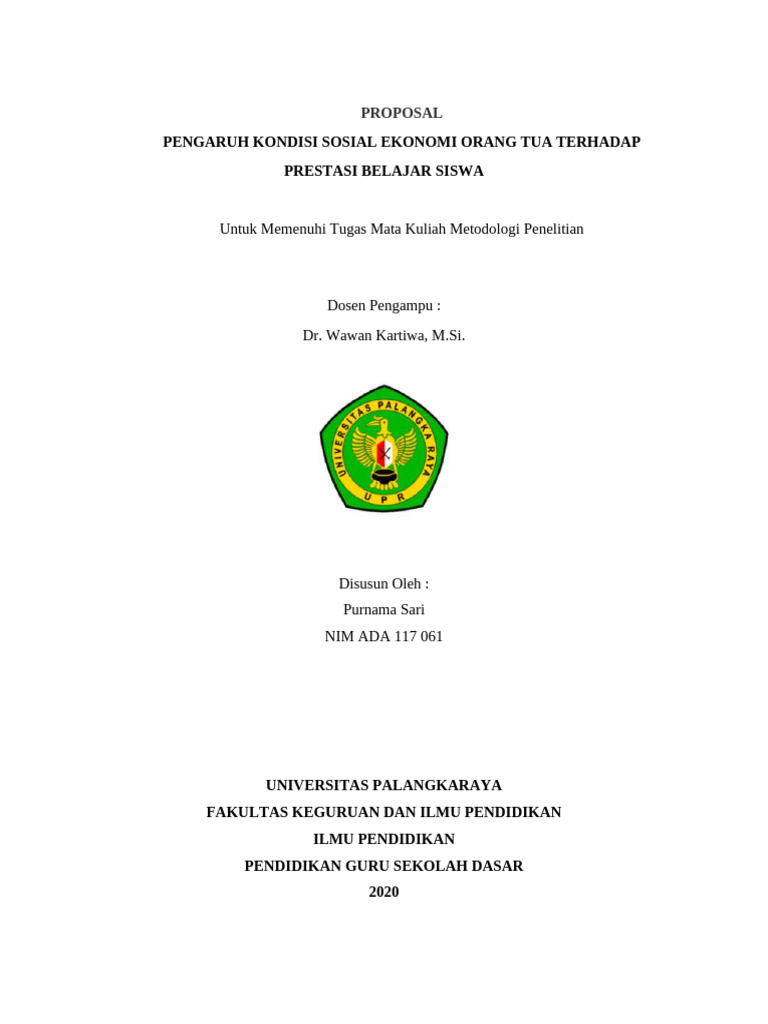 Proposal Pengaruh Kondisi Sosial Ekonomi Orang Tua Terhadap Prestasi Belajar Siswaa | PDF