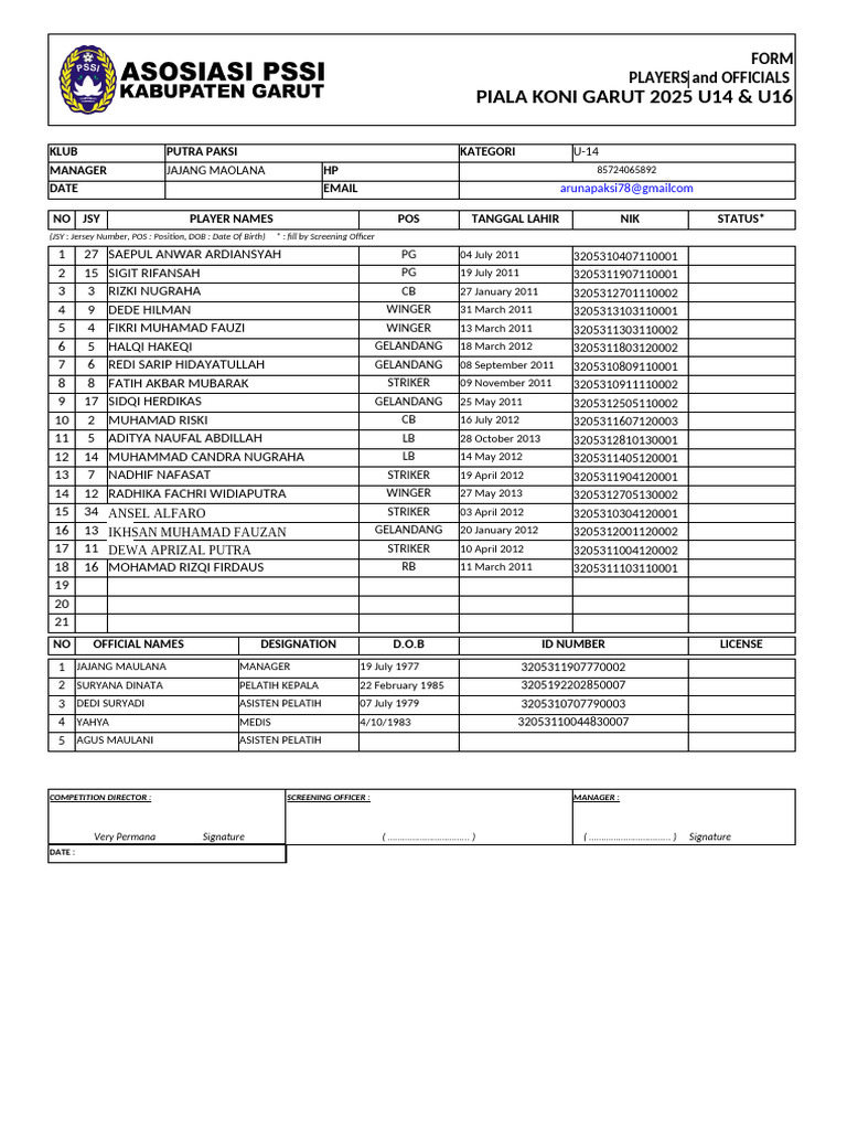 Form Piala Koni Garut Tahun 2025 | PDF