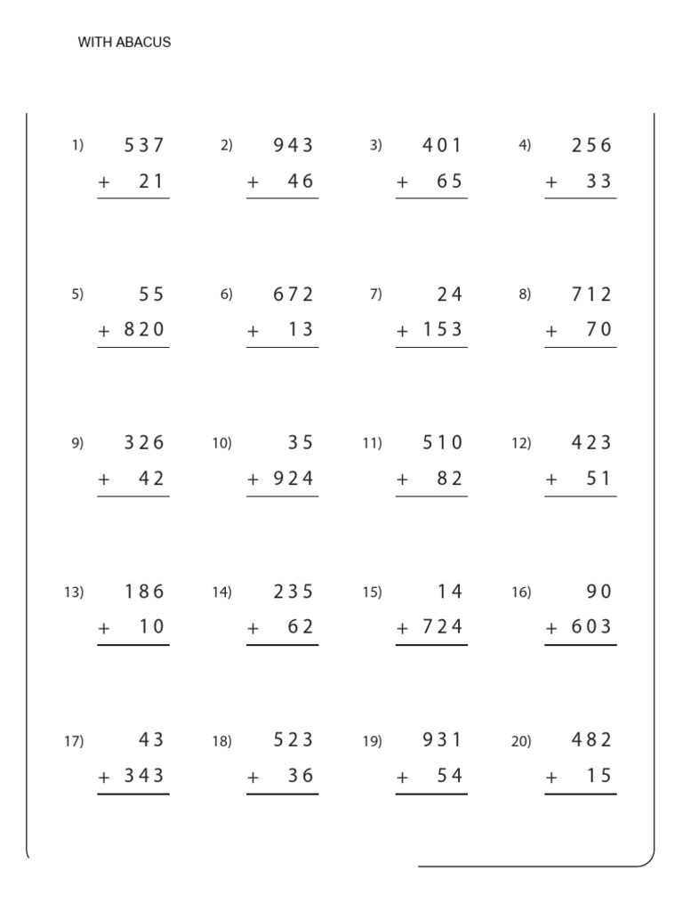 3-Digit Plus 2-Digit Addition Worksheets | PDF