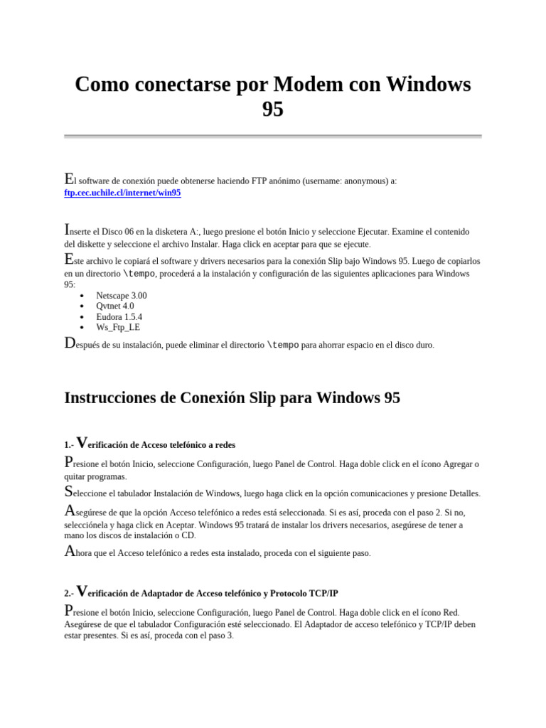 Como Conectarse Por Modem Con Windows 95 | PDF | Protocolos de internet ...