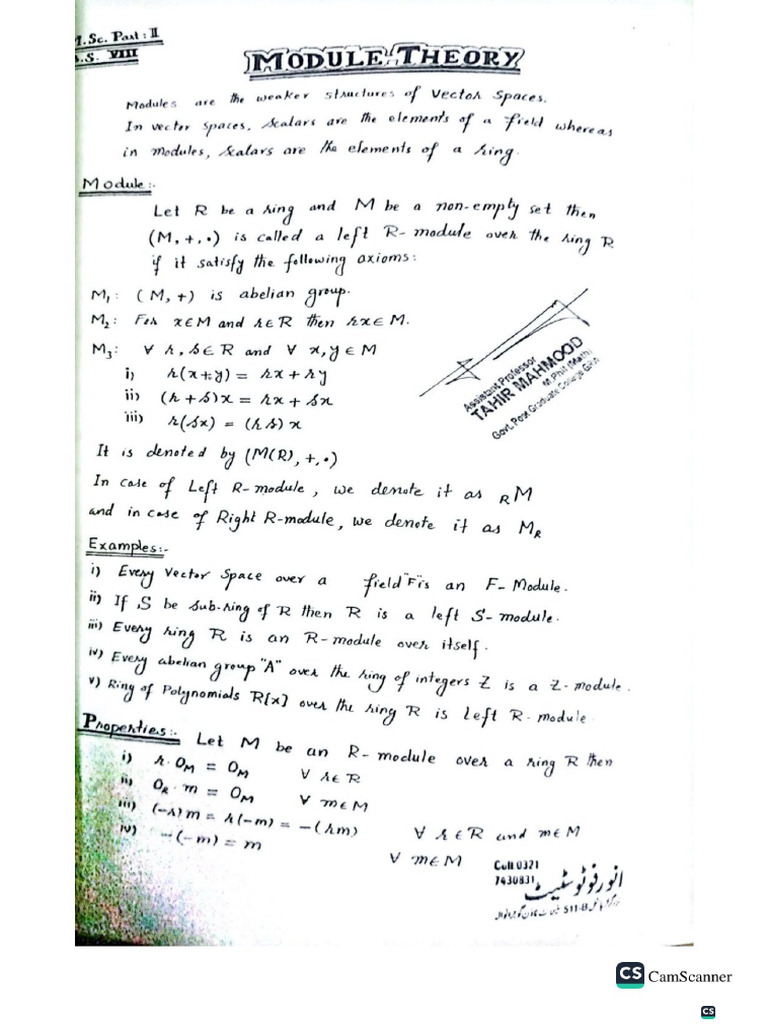 Theory of Modules 8th Semester Sir Tahir Mehmood | PDF